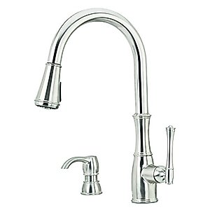 Pfister Wheaton Kitchen Faucet with Pull Down Sprayer and Soap Dispenser, Single Handle, High Arc, Stainless Steel Finish, GT529WH1S, Large