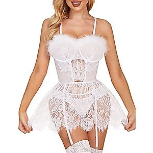 Avidlove Women Bridal Garter Lingerie Sexy Wedding Nightgown Underwire Lace Negligee White M