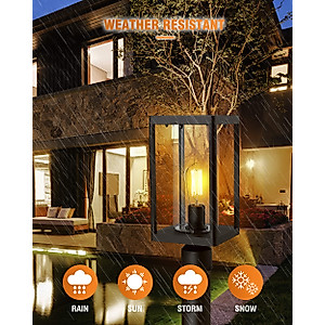 Beionxii Outdoor Post Lantern, 20inch Large Modern Lamp Post Light Fixture Exterior Pillar Lights with Pier Mount Base, Black Cast Aluminum w/Clear Cylinder Glass - A291P-2PK