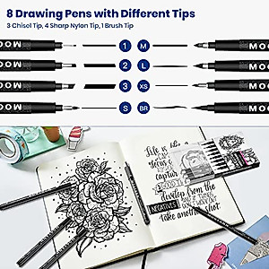 Mogyann Art Pens, Black Drawing Pens 8 size Ink Pens Set for Artist Writing, Sketching, Manga, Anime