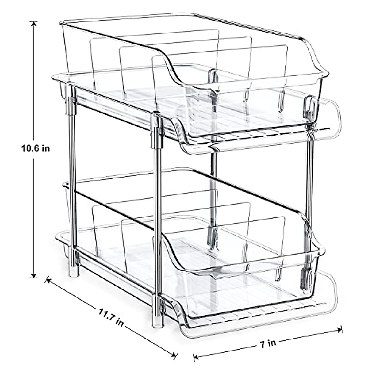 Bathroom Storage Organizer with Dividers, 2 Tier Multi-Purpose Kitchen Under Sink Organizers and Storage Slide-Out, Closet Organization, Kitchen Pantry Cabinet Medicine Bins