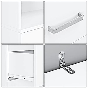 FOTOSOK 71 Inches Tall Storage Cabinet, Bookcase with 3 Drawers and 3-Tier Open Shelves, Wooden Bookshelf Storage Organizer for Living Room, Study, Kitchen, Home Office, White