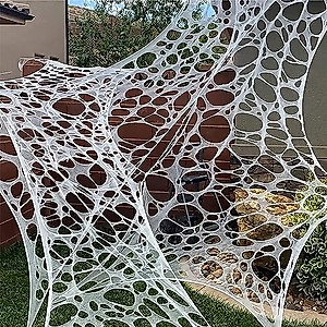Daboot Halloween Giant Spider Web Decorations - 480sqft Halloween Gauze Spiders Web Decor Stretchy Cobwebs for Indoor Outdoor & Yard Creepy Decor (DIY- No Holes)