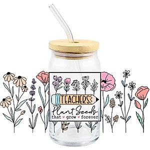 Flower UV DTF Cup Wrap Transfer Sticker Teacher's Day Theme Rub on Transfers for Crafting Waterproof Flower Pattern Decorative Decals for Glass Cups Stickers and Sticker Machines