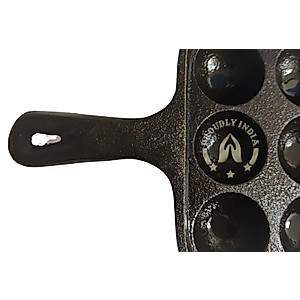 Cast Iron Paniyaram | Paddu Pan Long Handle Induction Compatible - SQUARE | 9 Pits | Flat Bottom with Ring and Handle | with FREE Turner Rod