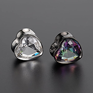 COOEAR 1 Pair Gauges For Ears Heart Style Gem Ear Tunnels And Plugs Flesh Stretchers Expander 0g to 1 Inch.