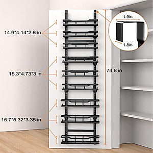 MSERCUOR Over The Door Pantry Organizer Rack, 9-Tier Metal Pantry Organization And Storage with Adjustable Baskets, Hanging Spice Rack for Home & Kitchen Laundry Room Bathroom (9 Tier Black)