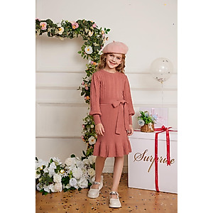 GRACE KARIN Winter Sweater Dress for Girl Christmas Dress Gift for Girl Size 7-8 Years Rust Red