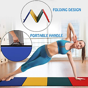 Meet Perfect Gymnastics Mat 2” Thick Folding Gym Mat Tumbling Mat Exercise Mat Fitness Large Home Gym Mat with Carrying Handles for MMA Aerobics Stretching Yoga Core Workouts Martial Arts Dancing