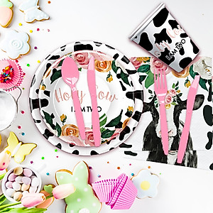 APOWBLS Moo Moo Im Two Birthday Decorations Tableware Girl - Cow 2nd Birthday Party Supplies, Plate, Napkin, Tablecloth, Fork, Holy Cow Two Year Old Birthday Party Decorations Dinnerware | Serve 24