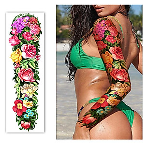 Full Arm Waterproof Temporary Tattoos 8 Sheets and Half Arm Shoulder Tattoo 10 Sheets, Extra Large LastingTattoo Stickers for Girls and Women (22.83"X7.1")