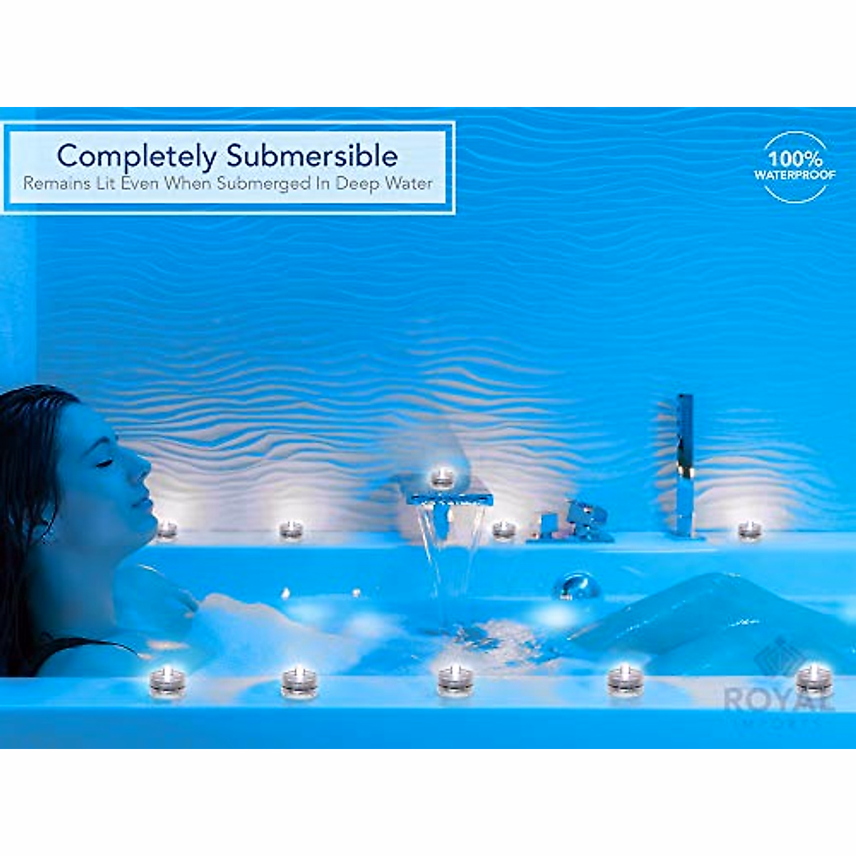 Submersible Underwater LED Lights Waterproof Tea Lights For Wedding, Party, Pond, Fountain or Home Decor By Royal Imports, 12-Pack