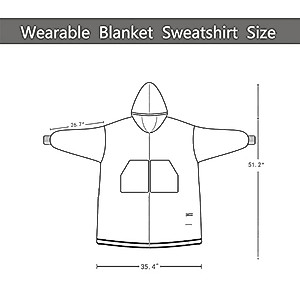 Wearable Blanket Hoodie, Oversized Blanket Sweatshirt for Men Women, Warm Thick Cozy Flannel Blanket with Zipper Large Pockets Grey