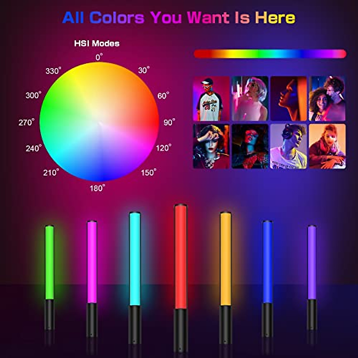 leshiou RGB Video Light Wand, Handheld Multi Color LED Photography Light Stick with Remote Control, Dimmable 2500K-6500K CRI97+ Full-Color LED Light with 2500mAh Rechargeable Battery, 12 Light Scenes