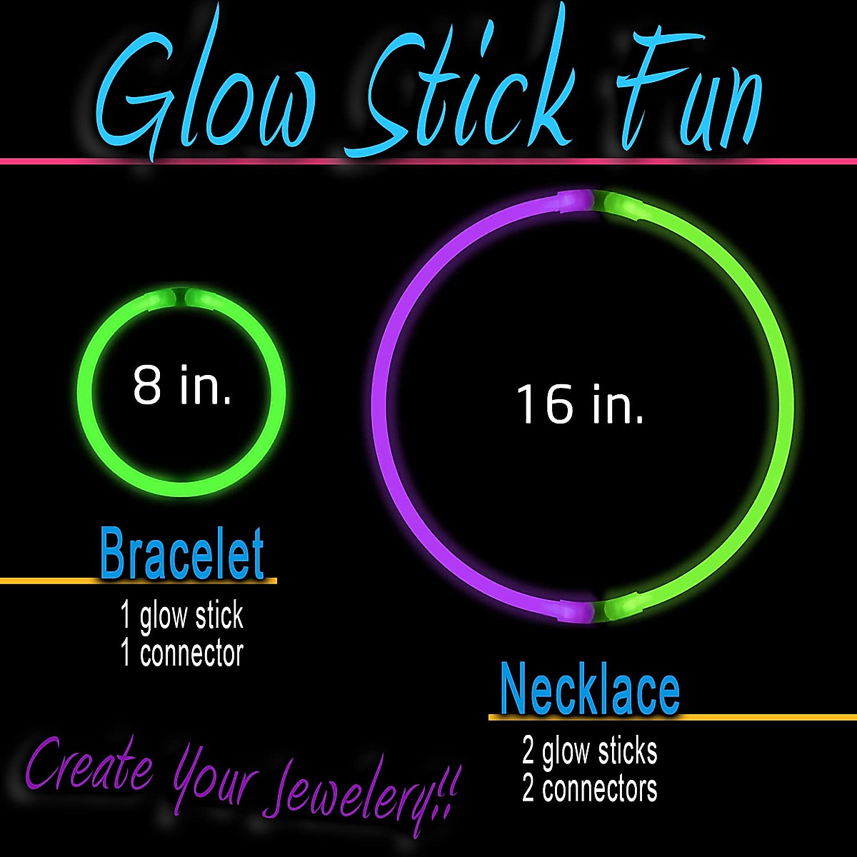 Glow Sticks Party Pack - 240 PCS That Includes, 100 Pcs 8 Inch Glow sticks,10 Pcs Ultra-Bright 6 Inch Glow Sticks, And All Exciting Accessories – Create Glow In The Dark Necklaces, Bracelets, Glasses, Headbands, Balls, Flowers And Much More, Neon Light St