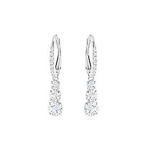 Swarovski Stilla Attract Trilogy Drop Pierced Earrings with White Crystals on a Rhodium Plated Setting with Hinged Closure