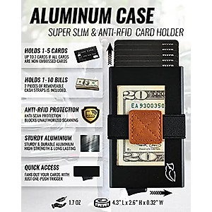 Minimalist Wallet for Men and Women - Mens Wallets RFID Blocking Wallet Hybrid Ejector Wallet for Men Credit Card Holder for Women Best Front Pocket Wallet Quick Card Access EDC Gear (Saddle Brown)