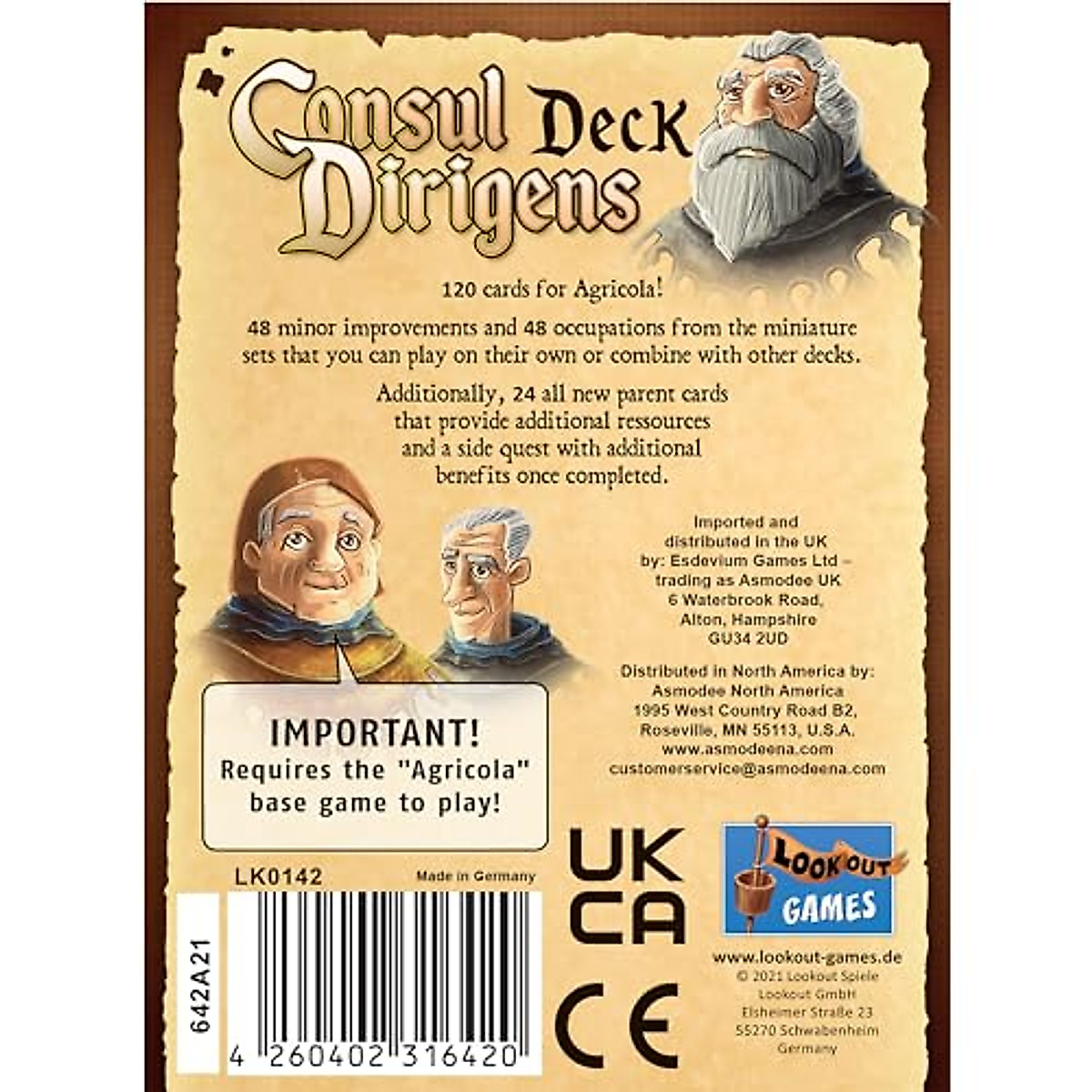 Agricola (Revised Edition) Consul Dirigens Deck Expansion | Farming Strategy Game | Advanced Board Game | Ages 12+ | 1-4 Players | Avg. Playtime 90 Mins | Made by Lookout Games, Multicolor (LK0142)