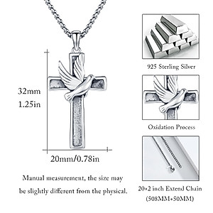 Peace Dove Cross Necklaces for Men Women 925 Sterling Silver Dove of Peace Pendant Necklace Christian Faith Jewelry Gift for Religious Believers