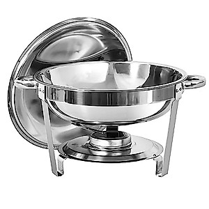 PRIJESSE Chafing Dish Buffet Set 5 QT Stainless Steel Round Buffet Servers and Warmers, Chaffing Servers with Covers, Catering, Chafer,Food Warmer for Parties Weddings (4 Pack)