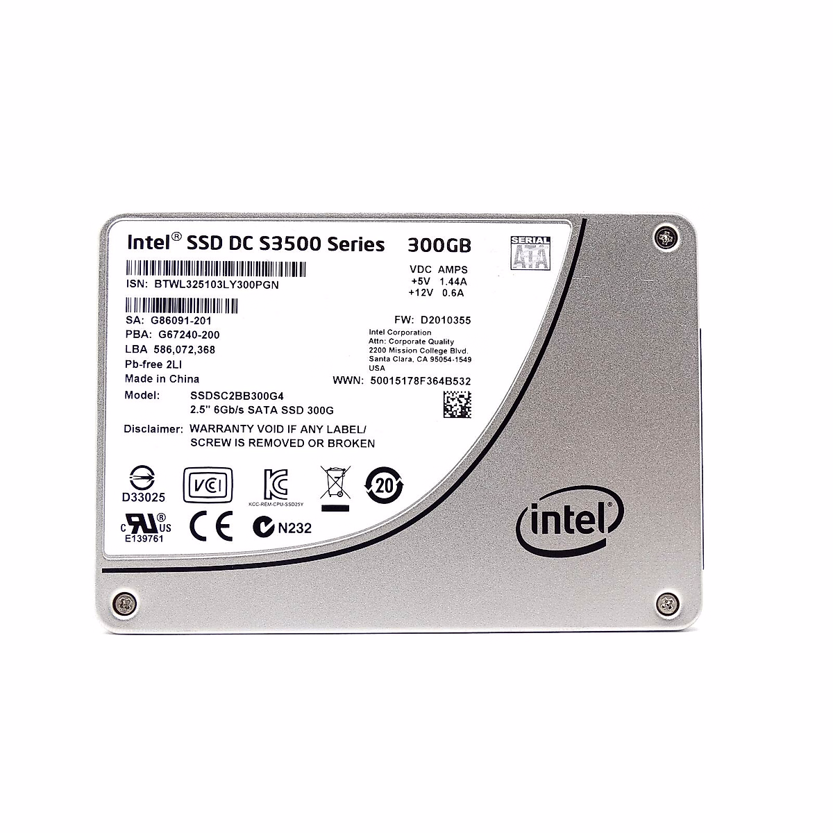 Intel SSDSC2BB300G4 S3500 Series 300 Gb Ssd - Oem