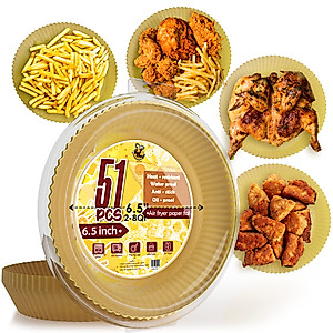 Air Fryer Liners 6.5 inch | Non-stick Disposable Liners | Baking Paper for Air Fryer Water & Oil proof Food Grade Parchment for Baking Roasting Microwave (51 PACK)