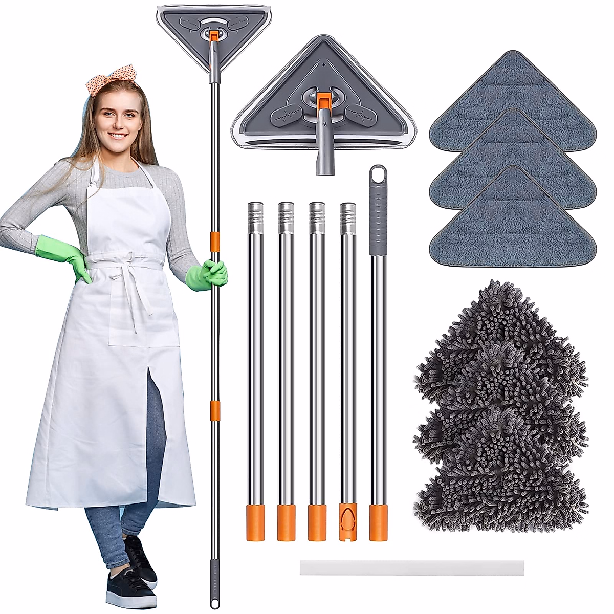 85Inch Wall Cleaner with Long Handle, Baseboard Wall Cleaner Mop 360° Rotatable Wall Washer Cleaner Tool with Adjustable Handle, Microfiber Dust Mop for Floor/Ceiling, Car Wash Brush with Long Handle