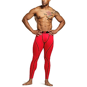 TSLA Men's Thermal Compression Pants, Athletic Sports Leggings & Running Tights, Wintergear Base Layer Bottoms, 2pack Tights Black/Red, Small