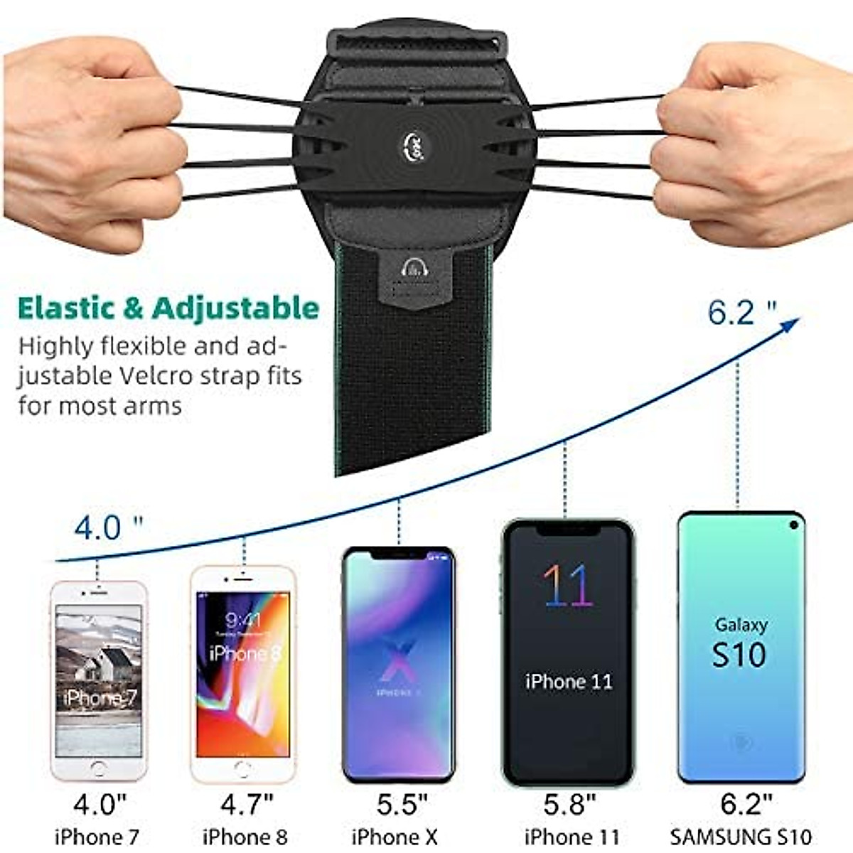 Cell Phone Running Armband Holder for iPhone,Galaxy,Google Pixel,LG.All 4~7 Inchs Smart Phones,360 Rotatable, Workout Universal Adjustable Arm Band, Strap/Pocket for Men Jogging Gym Riding