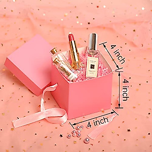 GP SUP 12 Pcs Squared Boxes with Lids,Pink Kraft Gift Boxes for Birthdays Christmas,Mother's Day (Pink, 4”×4”×4”)