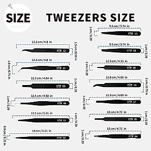 13 Pcs Sharp Precision Tweezers Set,Anti-Static Stainless Steel Esd Tweezers Kit For Craft, Jewelry, Electronics Repair, Soldering & Laboratory Work.And Used for Beauty Etc