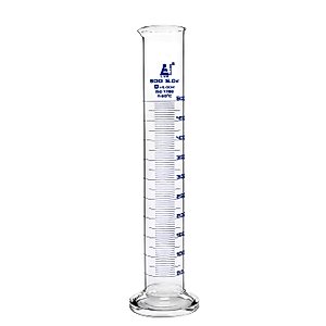 EISCO Graduated Cylinder, 500ml - Class B Tolerance ±5.00ml - Round Base - Blue Graduations - Borosilicate 3.3 Glass