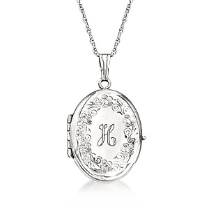 Ross-Simons Single Initial - Sterling Silver 4-Photo Oval Locket Necklace. 18 inches