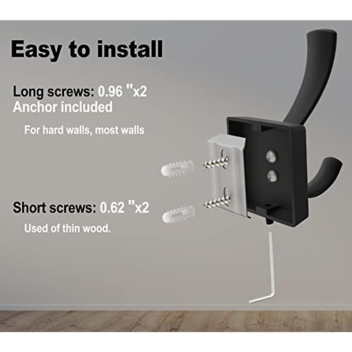 TOFIIGREM Black Wall Hooks Towel Hook, Bath Robe Hooks Heavy Duty Thick Coat Hooks, Wall Mount Hooks Bathroom Kitchen Garage Hooks for Hanging Key Robe Hat Backpack(6 Pack, Black)