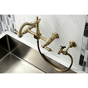 Kingston Brass KS1263ALBS Heritage Bridge Kitchen Faucet, Antique Brass