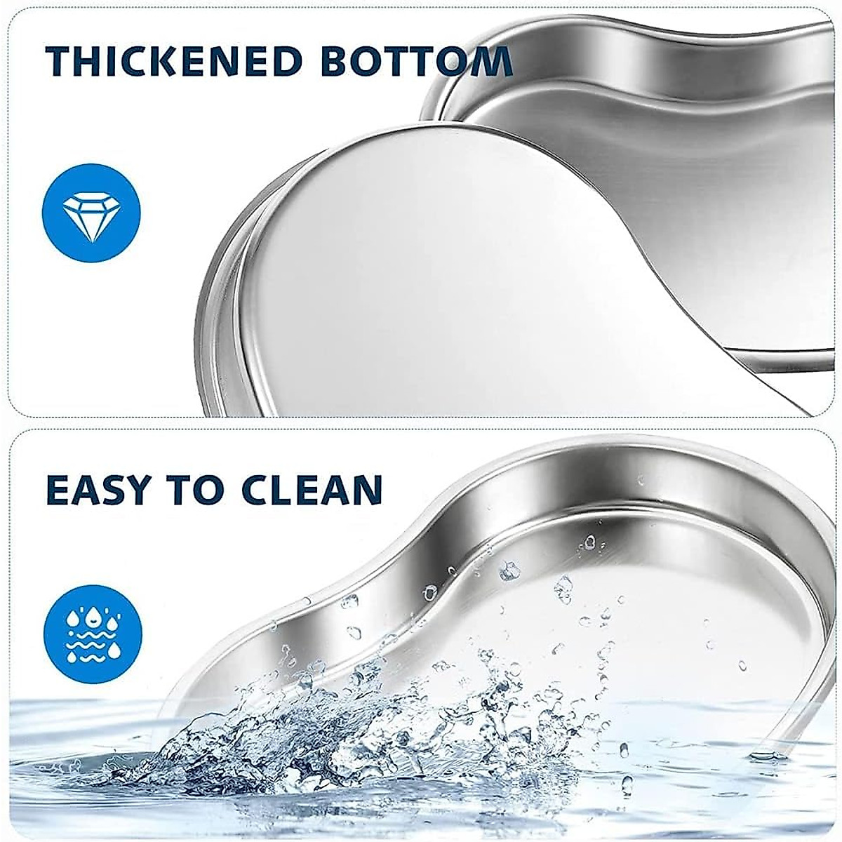 Dental Tray - Prgislew 2 Pack Kidney Trays Stainless Steel Tray Medium Emesis Basin Reusable Metal Kidney Dish for Dental Piercing Lab Instrument Kitchen Pet Bathroom Tools (2pcs)