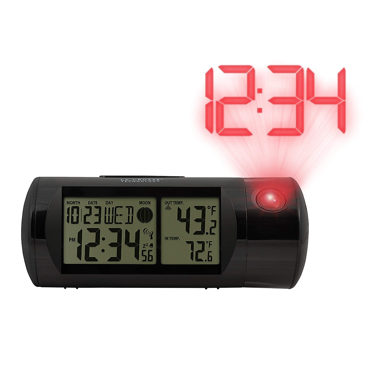 La Crosse Technology 616-143 Projection Alarm Clock with Backlight with in/Out Temp, 7.09" L x 2.87" H, Black