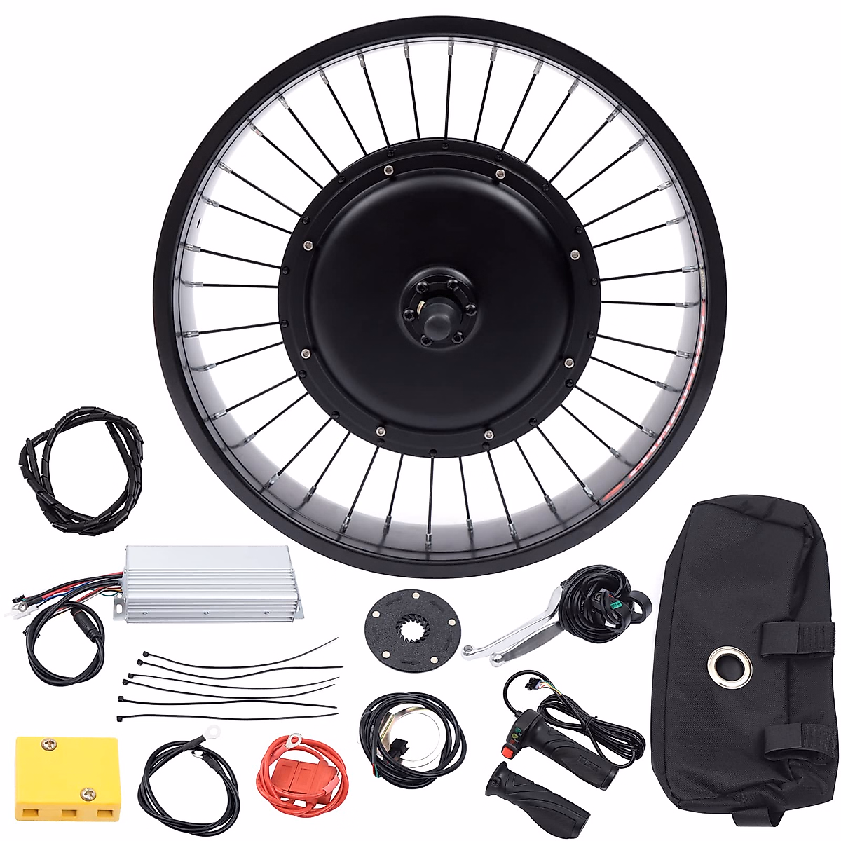 RIAHNEAH E-Bicycle Conversion Kit, 48V 1000W 20" Front Wheel Electric Bicycle Conversion Kit, Electric Bicycle Brushless Gearless Hub Motor Kit 48km/h High Speed Motor Wheel Kit