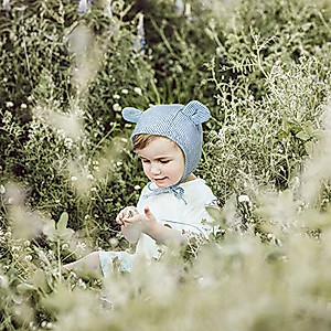 JELLYTREE Baby Hat Bonnet Muslin Lined Soft Cotton Toddler Boys Fashion Natural Cap Baby Bear Infant Beanies, Beige+Green_S