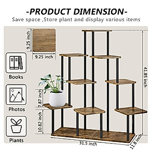 AZERPIAN Plant Stand 9 Tier Indoor Metal Flower Shelf for Multiple Plants Corner Tall Flower Holders for Patio Garden Living Room Balcony Bedroom, Black+Rustic Brown