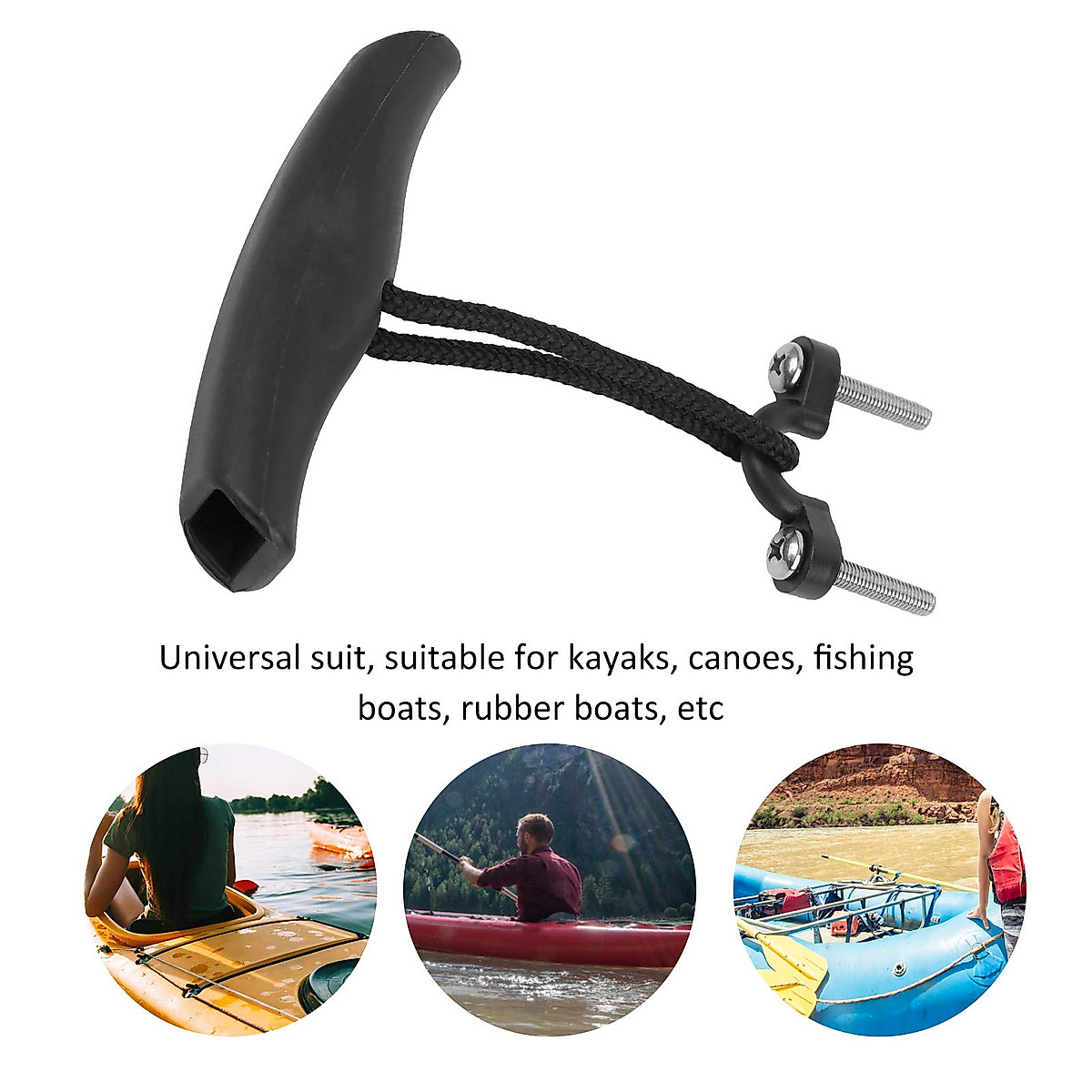 Alomejor 2 Packs Kayak Pull Handle Canoeing T Shape Pull Handle with Cord and Pad Eyes & Screws