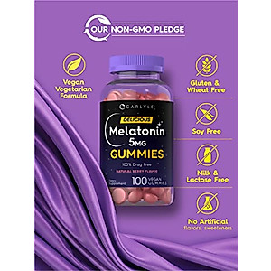 Carlyle Melatonin 5mg Gummies | 100 Count | 1 Gummy Per Serving | Natural Berry Flavor | 100% Drug Free | Non-GMO, Gluten Free Supplement