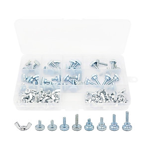 LBY 80pcs Knurled Hand Screw, M4 Flat Knurled Head Fully Threaded Thumb Screws and Wing Nuts 9 Sizes Assortment Kit, Carbon Steel Galvanize