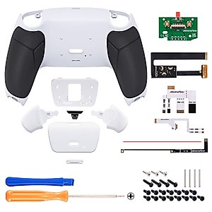 eXtremeRate Black Rubberized Grip Programable RISE 2.0 Remap Kit for PS5 Controller BDM 010 BDM 020, Upgrade Board & White Redesigned Back Shell & White Back Buttons for PS5 Controller - NO Controller