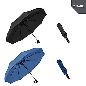 SIEPASA Two PackThe Original Portable Travel Umbrella - Umbrellas for Rain Windproof, Strong Compact Umbrella for Wind and Rain, Perfect Car Umbrella, Golf Umbrella, Backpack, and On-the-Go.(Black & Navy Blue, 2 Pack)