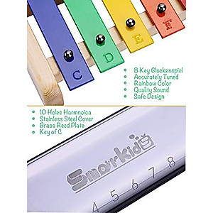Smarkids Wooden Xylophone for Kids & Harmonica Set - Professional Kids Musical Instruments Set Percussion Instruments with Mallets Award Winning Preschool Learning Musical Toys Birthday Gifts