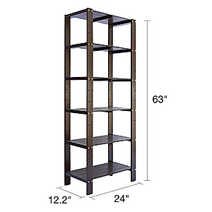 6-Tier Storage Shelving Unit, Wooden Bookshelf, Open Bookcase with Adjustable Storage Shelves, Bookcase for Office, Indoor Shelf for Home Décor, Books, Plants. Holds Up to 220 lb (Dark Brown)