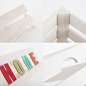 YAHUAN White Wooden Crates Decorative Wood Box Crates for Storage Vintage Wooden Storage Box for Kitchen, Office, Bedroom, Closet, Rustic Country Decor (White Home)