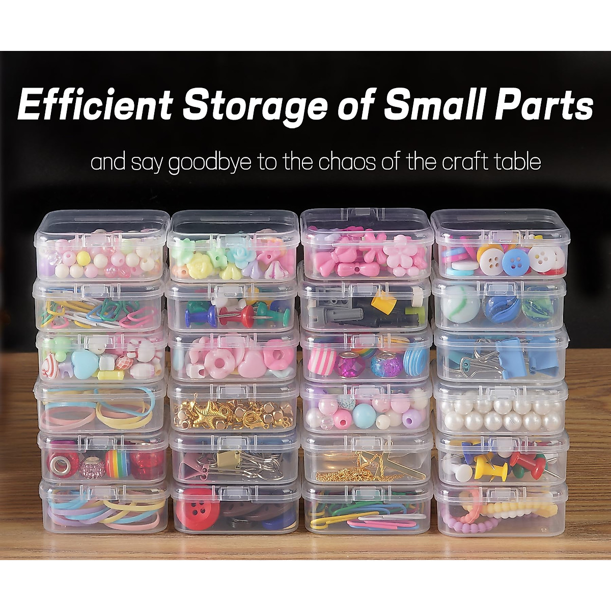 Exptolii 25 Pack Small Plastic Beads Storage Containers Box, Clear Bead Organizer Case with Snap-Tight Closure Hinged Lid for Storage Small Items, Beads, Crafts, Jewelry, Hardware