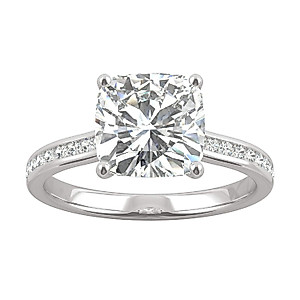 14K White Gold Moissanite by Charles & Colvard 8mm Cushion Engagement Ring-size 6.5 2.58cttw DEW
